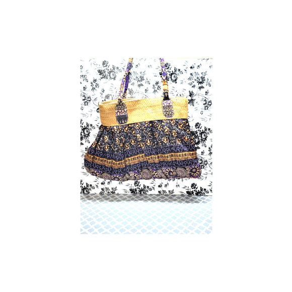 MMS Design Studio | Bags | Bohemian Purse Handbag Wicker Purple Black ...